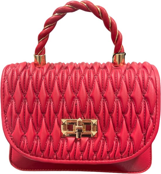 Gestikte Effen Leren Dames Handtasje | Rood | bol