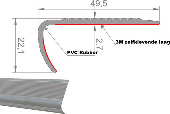 Trapprofiel trapneusprofiel - 115cm lengte - Grijs - Zelfklevend ...