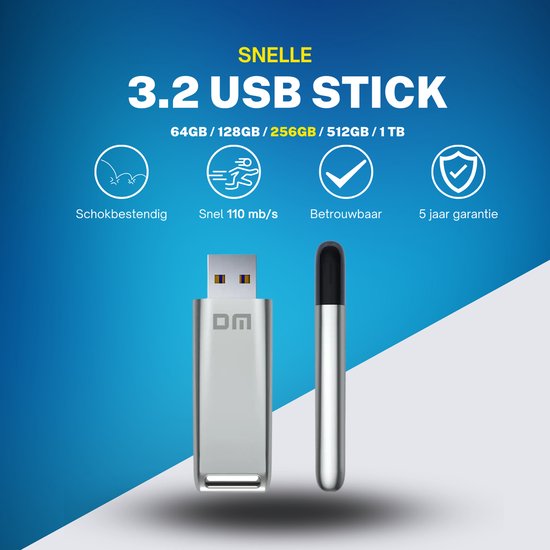 USB Stick 256 GB - Snelle USB3.2 stick - 880 mbps - Flash drive ...