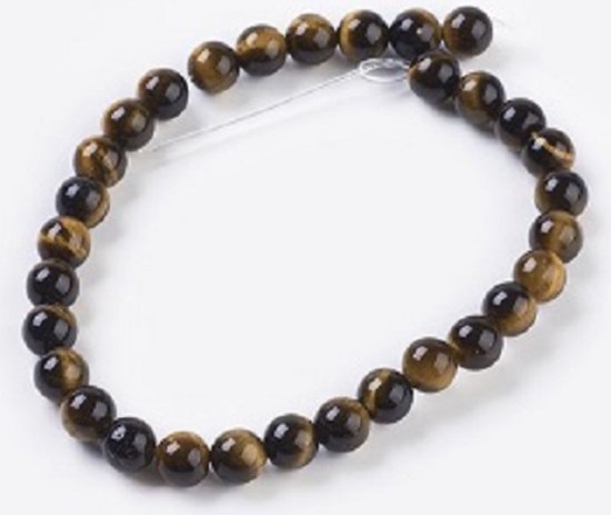 Natuurstenen kralen, Tijgeroog, ronde kralen van 6mm. Per snoer van ca. 20cm | bol