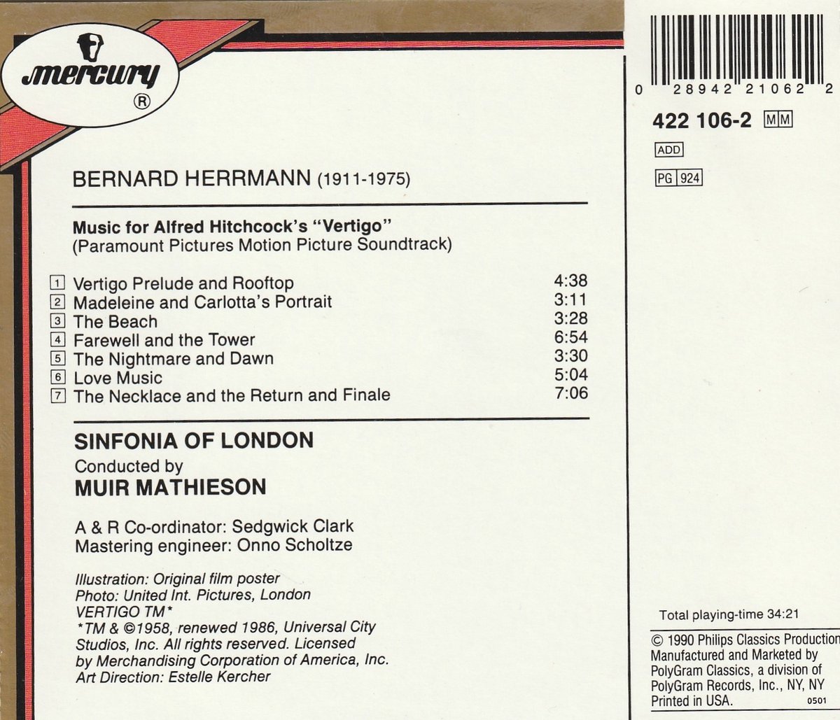 Vertigo [Original Motion Picture Soundtrack], Bernard Herrmann | CD ...