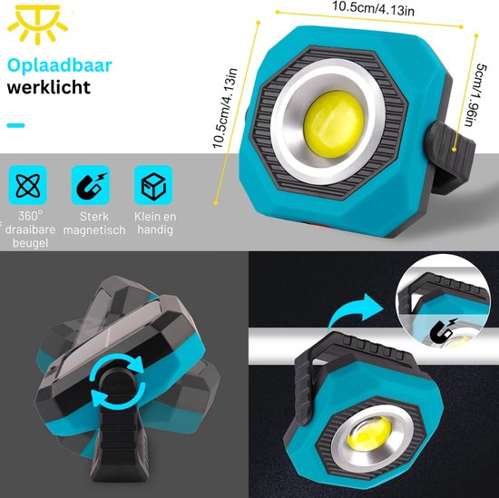 Bouwland LED - Oplaadbare LED-Schijnwerper met 3 Modi, Draagbaar ...