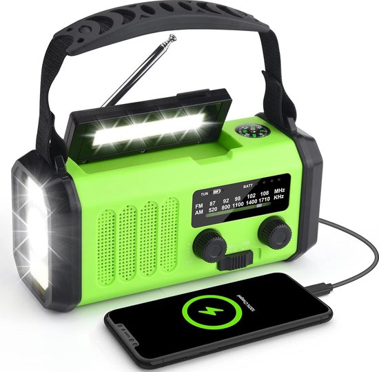 Noodradio - MODEL 2024 - Solar Opwindbaar 10.000 mAh - Solar Powerbank ...