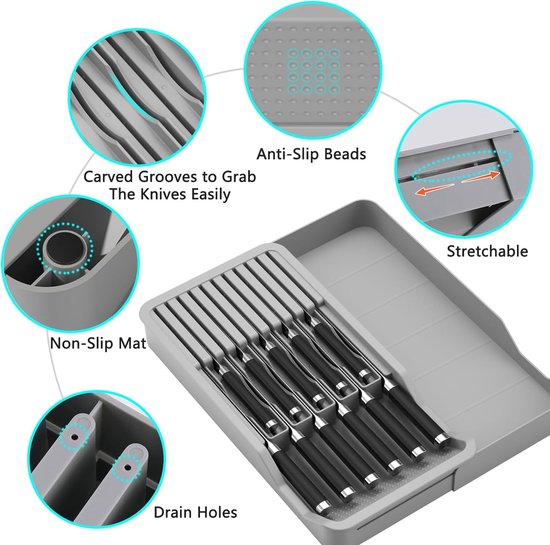 Uittrekbare messenhouder, messenblok, lade voor 11 messen, reinigbare ...