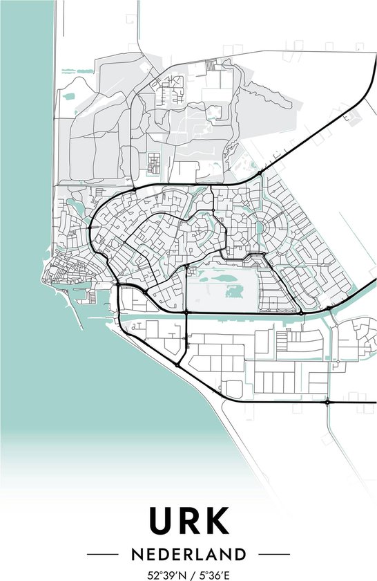 Urk Poster Blauw | Urk Map | Kaart van Urk | Stadposter | 51x71cm | B2 ...