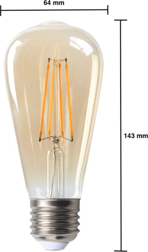 Tsong - LED Filament lamp dimbaar - E27 ST64 - 4W vervangt 40W - 2200K extra warm wit... | bol