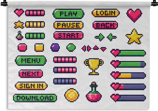 Wandkleed - Wanddoek - Gaming - Pixel Art - 60x45 cm - Wandtapijt | bol