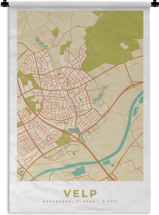 Wandkleed - Wanddoek - Velp - Kaart - Plattegrond - Stadskaart - 90x135 ...