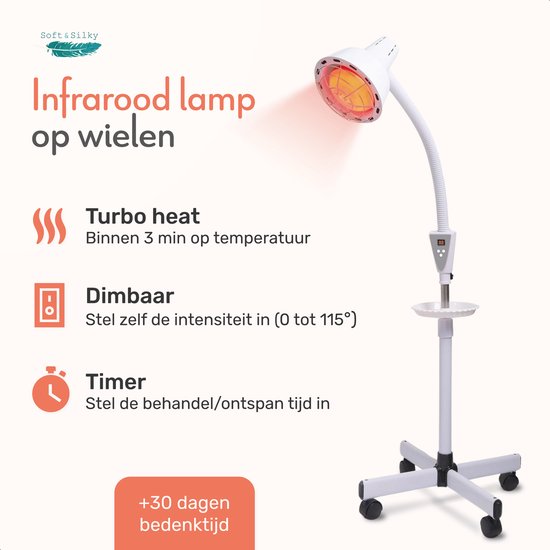 Soft & silky Infraroodlamp - 300W - 360° draaibaar - Infraroodtherapie ...