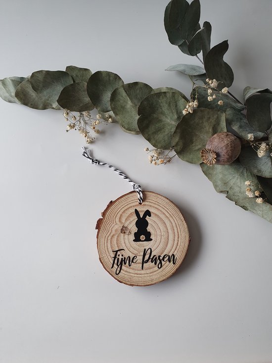 paashanger van hout | fijne pasen 1 | boomschijf | decoratie | pasen ...