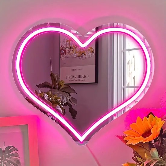 Liefde Hart Spiegel - Muur LED Decoratie - Dimmer - USB - Neon Lamp ...