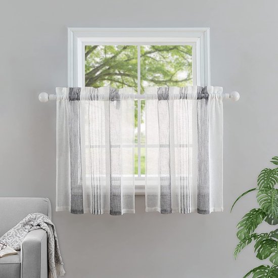 Vitrage met fluwelen stippen - trendy design - set van 2 - 100% ...