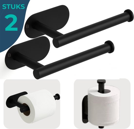BUDDLEY Toiletrolhouder (2x) - Zonder boren - WC rolhouder - WC rol ...