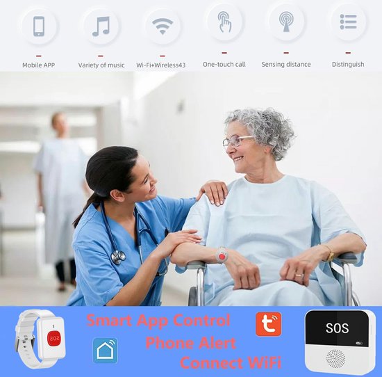Alarmknop voor ouderen - Senioren noodknop met armband - Smart App ...