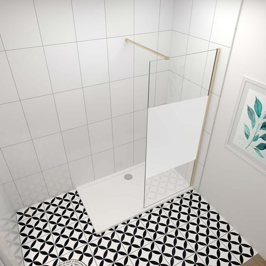 Inloopdouche-douchewand-walk in 140x200 cm,8mm midden wit gematteerd ...