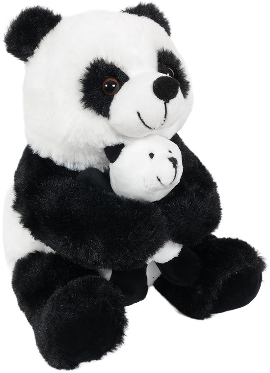Knuffel Panda met Baby Zwart-Wit - Zittend - 22 cm | bol