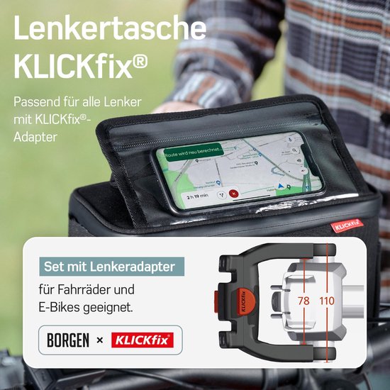 Borgen KLICKfix stuurtas smartphone - Waterafstotende en ruime fiets ...