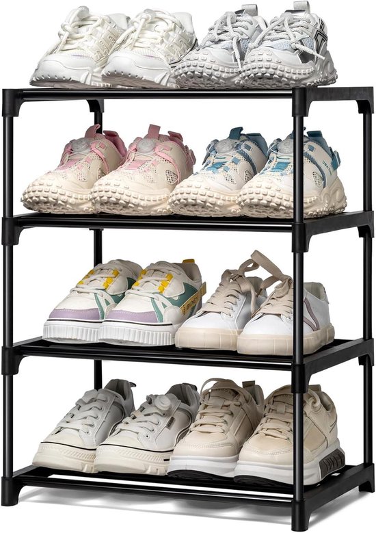 4 Levels Shoe Rack Stackable Shoe Rack Small Black Shoe Racks Storage ...