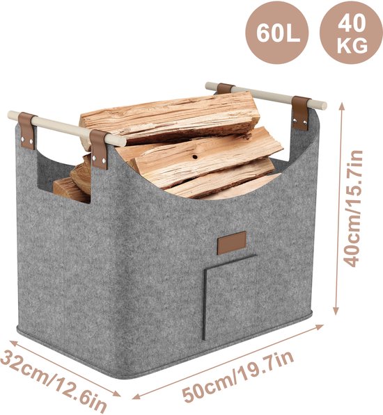4x houtmand voor haardhout, XXL opvouwbare houtmand vilten mand extra ...