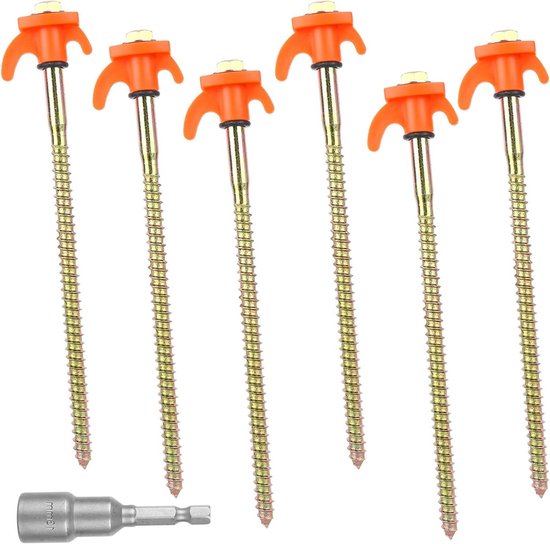 6 x Steel Tent Pegs with Thread and Rope Holder | bol