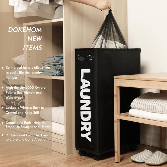 29-Inch Enlarged Slim Wasmand met Verwijderbare Waszak op Wieltjes ...