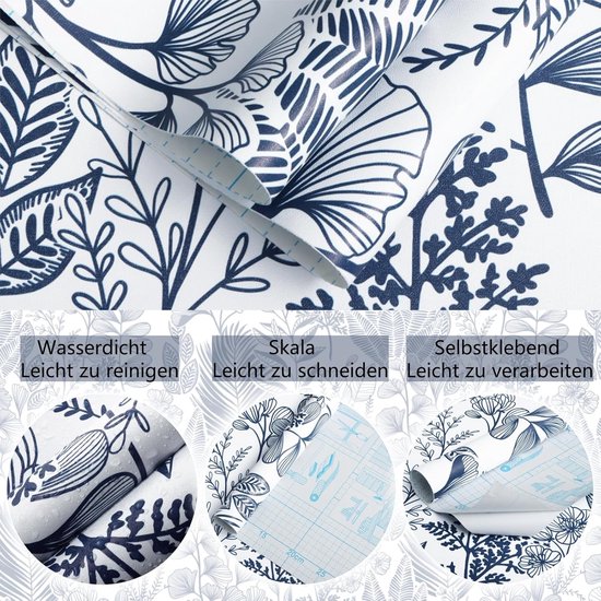 Zelfklevend behang - tropisch ontwerp - 1 stuk - blauw en wit - 41 cm x ...