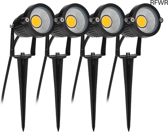 RFWR® Set van 4 LED Tuinspots met Grondpen - Warm Wit, Waterdicht IP65 ...