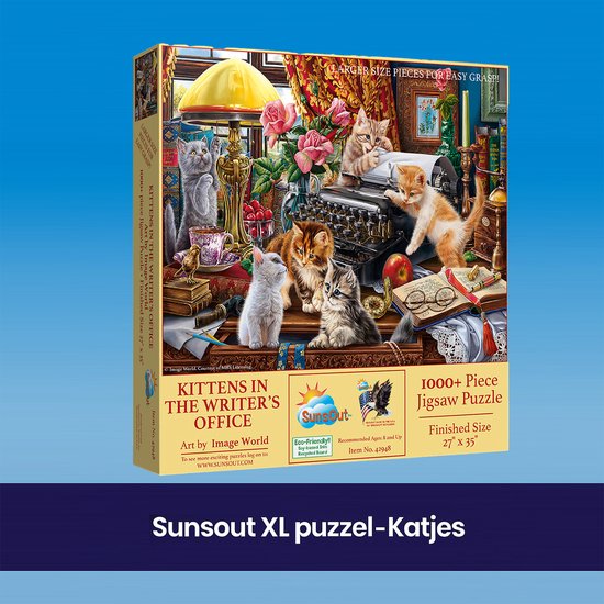 XL legpuzzel - Katjes op werktafel- 1000 extra grote puzzelstukjes ...
