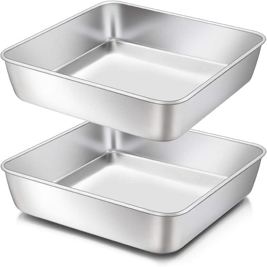 Square Brownie Baking Pan Set of 2 - Stainless Steel, 21 x 21 x 5 cm | bol