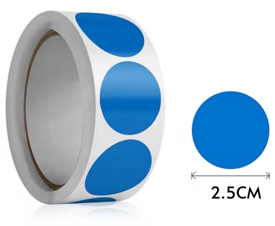 500 Blauwe Etiketten Stickers op rol - Rond 25MM - Cirkel stickers voor ...