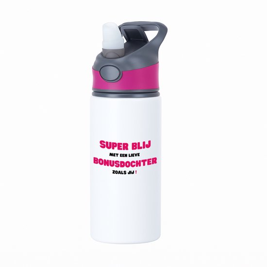 Hacebo® - super blij met een lieve bonusdochter zoals jij waterfles met rietje roze -... | bol