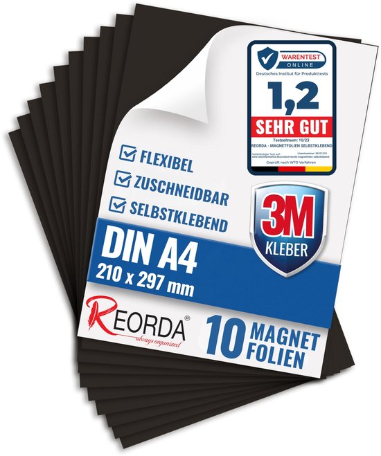 Reorda Magnetische Folie DIN A4 Zelfklevend Set van 10 - Magnetisch papier met sterke... | bol