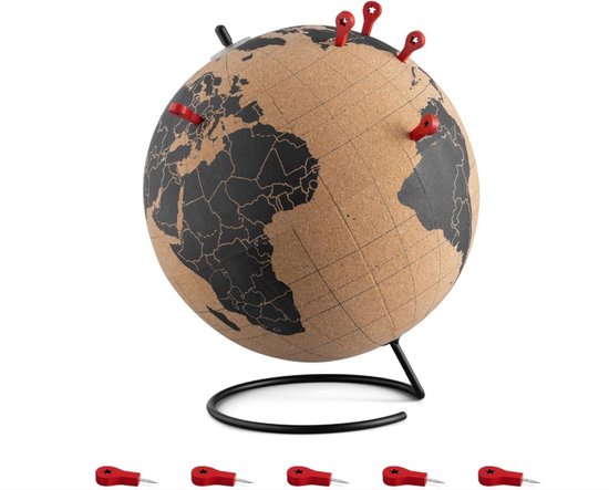 WNHB® Kurk Wereldbol Prikbord - Educatieve Decoratie met 10 Punaises ...
