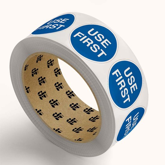 Use first stickers op rol - blauw wit - 2,5 cm - 901 stickers per rol | bol
