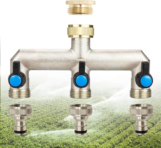 Allecto Plus - 3-weg waterverdeler voor tuinkraan met messing kogelkranen. Geschikt... | bol