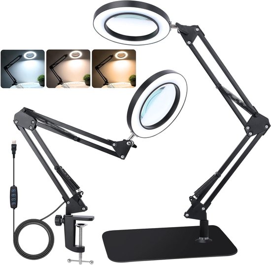 2-in-1 vergrootglas met LED-verlichting en standaard voor Detailwerk en ...