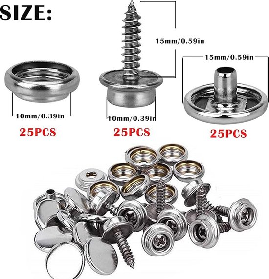 Drukknopen om te schroeven, 25 stuks, 15 mm, marineblauw, canvas, snap ...