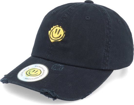 Hatstore- Trippy Smiley Ripped Black Dad Cap - Lucid Smile Cap | bol