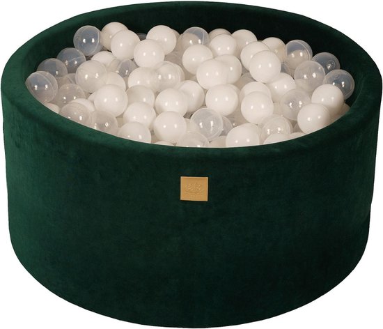 Ballenbak velvet groen met 300 ballen, wit, transparant | bol
