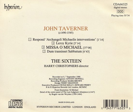 Taverner - Missa O Michael - The Sixteen o.l.v. Harry Christophers, The ...