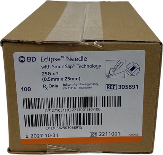 BD Eclipse safety needle with smartflip 25G 0,5x25mm (305891)- 4 x 100 ...