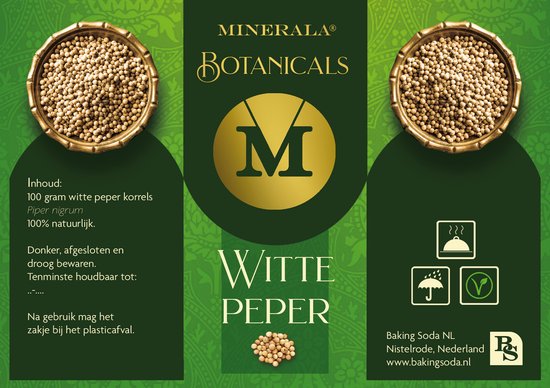 Witte peperkorrels - 100 gram - Witte peper - Minerala Botanicals | bol