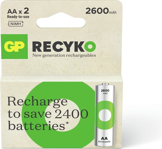 GP AA batterij Oplaadbaar GP NiMH 2600 mAh ReCyko 1.2V | bol