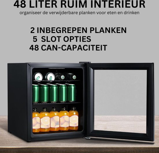 Minibar - Mini Koelkast Glazen Deur - Drankenkoelkast - Flessenkoelkast - 48L - Ultra... | bol