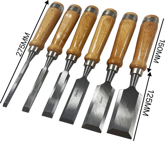 Houtbeitel set - 6-delig met beukenhout handvat - 6mm t/m 38mm | bol