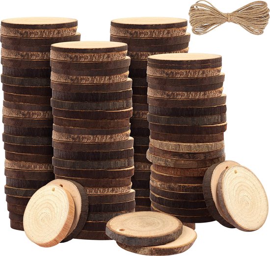 Kurtzy Onbewerkte Natuurlijk Houten Schijven (100 Pak) – 3-5cm Diameter ...
