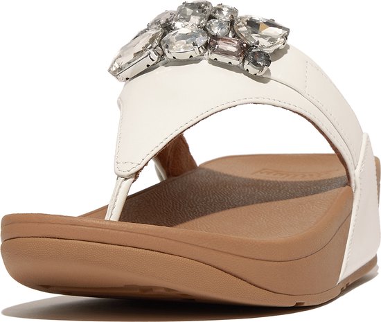 FitFlop Lulu Jewel-Deluxe Leather Toe-Post Sandals WIT - Maat 42 | bol