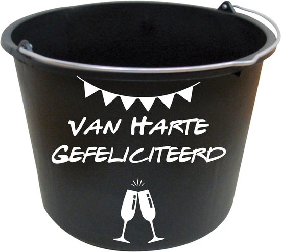 Hip met Pit Creaties - Emmer "Van Harte Gefeliciteerd" 12L - Zwart met ...
