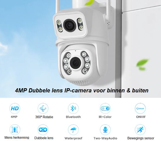 Beveiligingscamera - Dual-Lens Buiten Beveiligingscamera - WIFI & PoE, 2.4&5GHz, Kleur... | bol