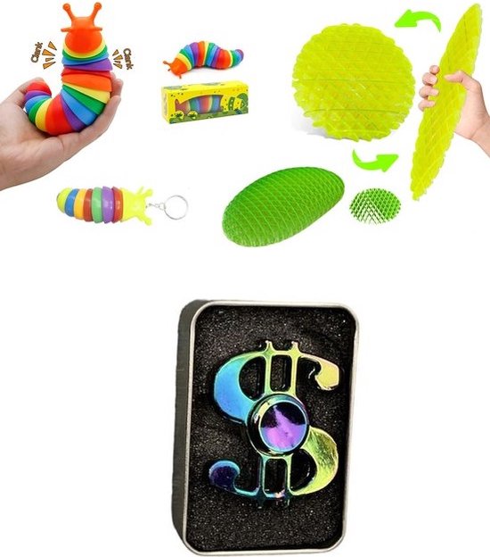 2 x Slug Snail Fidget + 2 x New Fidget Morf Worm + Fidget Spinner ...